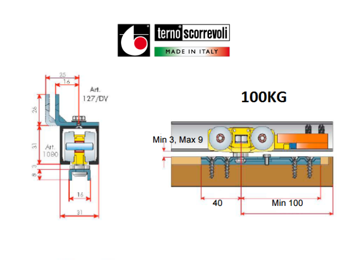 Terno Scorrevoli 100KG Concealed Bracket Sliding Kit - Polyware Pte Ltd