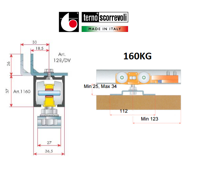Terno Scorrevoli Heavy Duty 160KG Sliding Kit - Polyware Pte Ltd