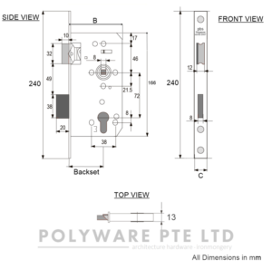 PBS 2000ET Mortise Entrance Lock - Polyware Pte Ltd