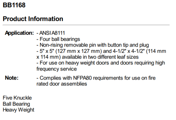 Hager BB1168 Ball Bearing Steel Five Knuckle Hinge - Polyware Pte Ltd